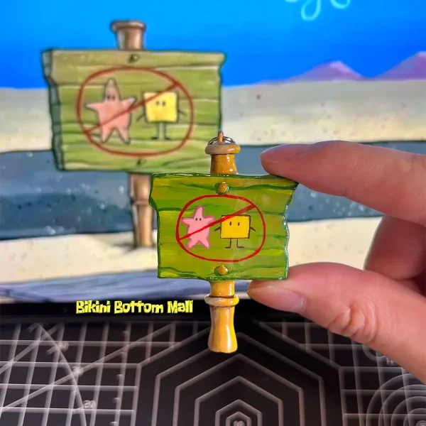 No SpongeBob & Patrick Allowed Sign Clay Keychain